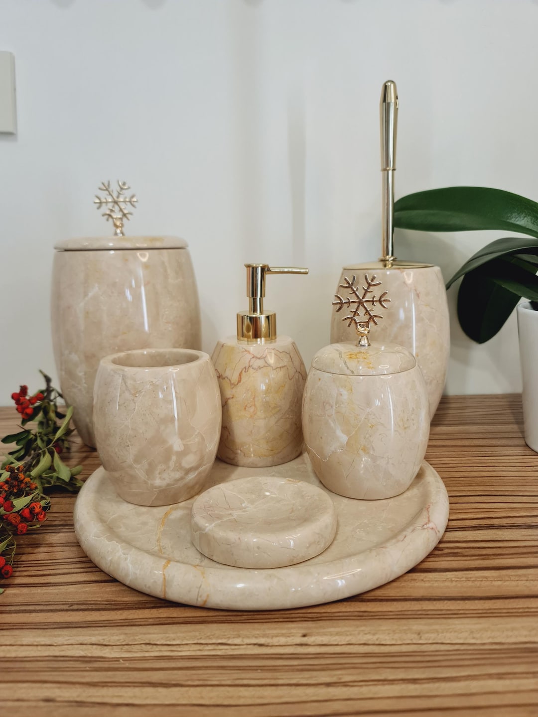 7 Pieces Beige Luxury Marble Stone Bathroom Set - Etsy