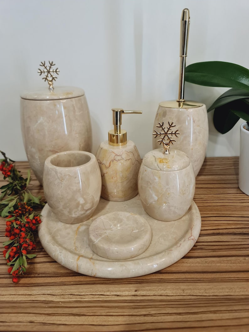 7 Pieces Beige Luxury Marble Stone Bathroom Set - Etsy