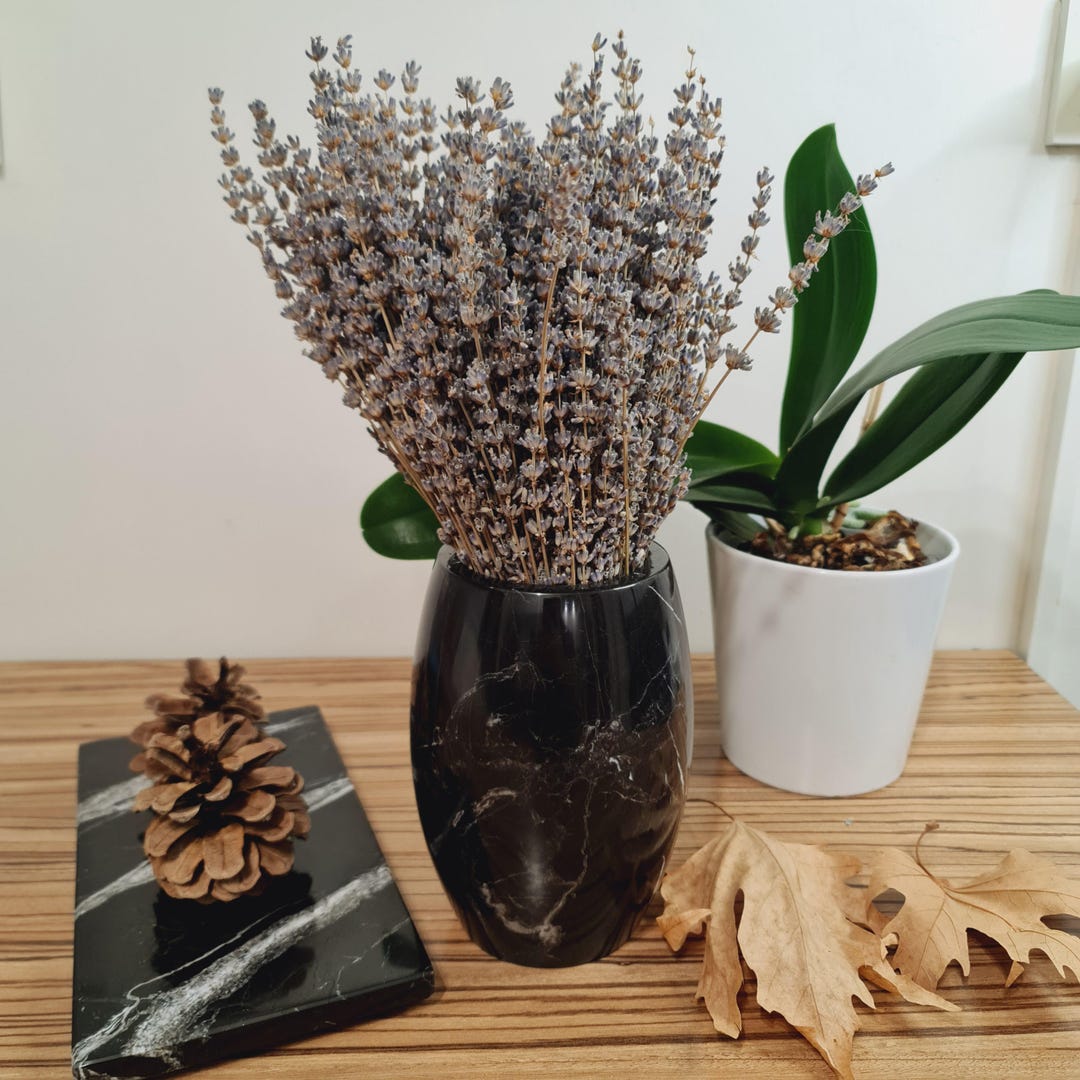 Natural Black Marble Vase, Elegant Vase, , Interior Object, Centerpiece ...