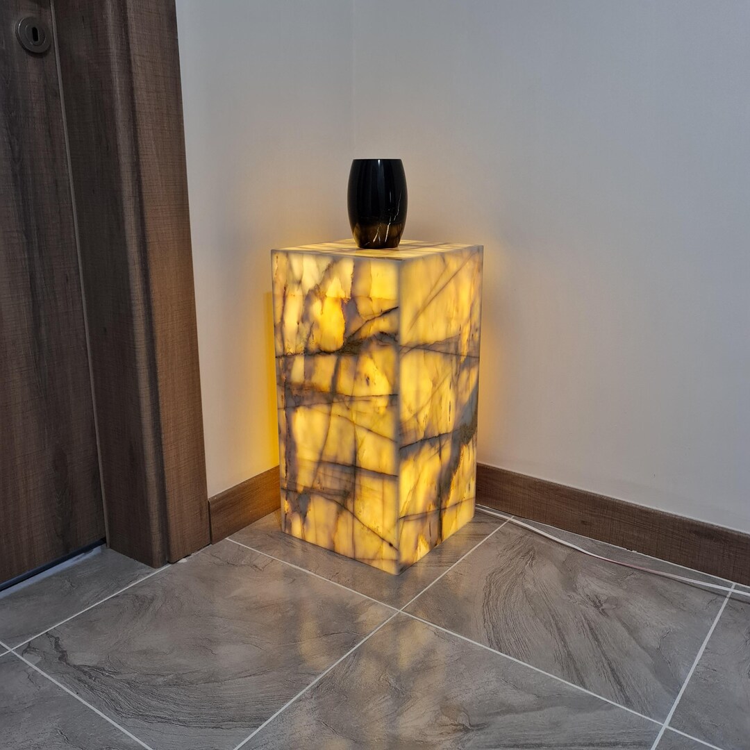 Ready to Ship, Calacatta Raddix Marble Side Table With LED Light ...