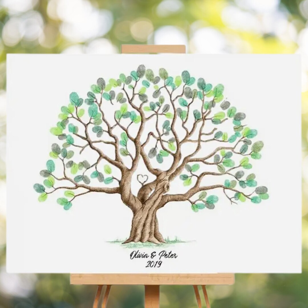 Fingerprint Tree Wedding Guest Book, Custom Name and Date Canvas ...