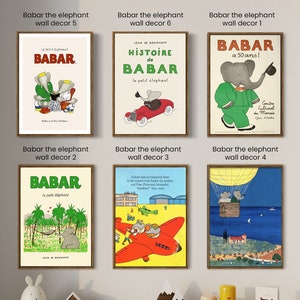 Babar the Elephant Wall Decor Canvas Nursery Set of 9, Printable All ...