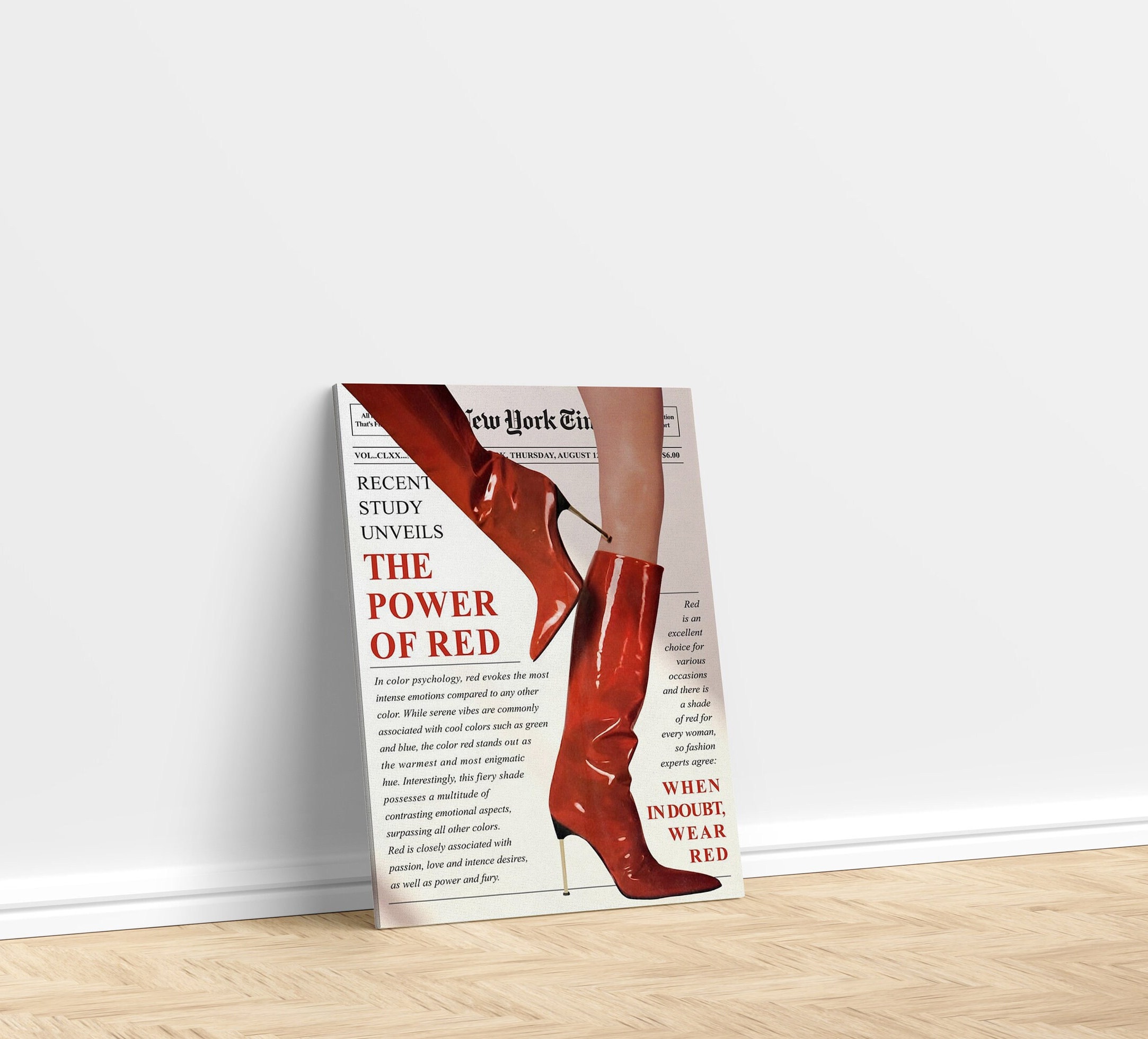 Red Boots Newspaper Printtable Canvas, Fashion Headline Magazine Cover ...