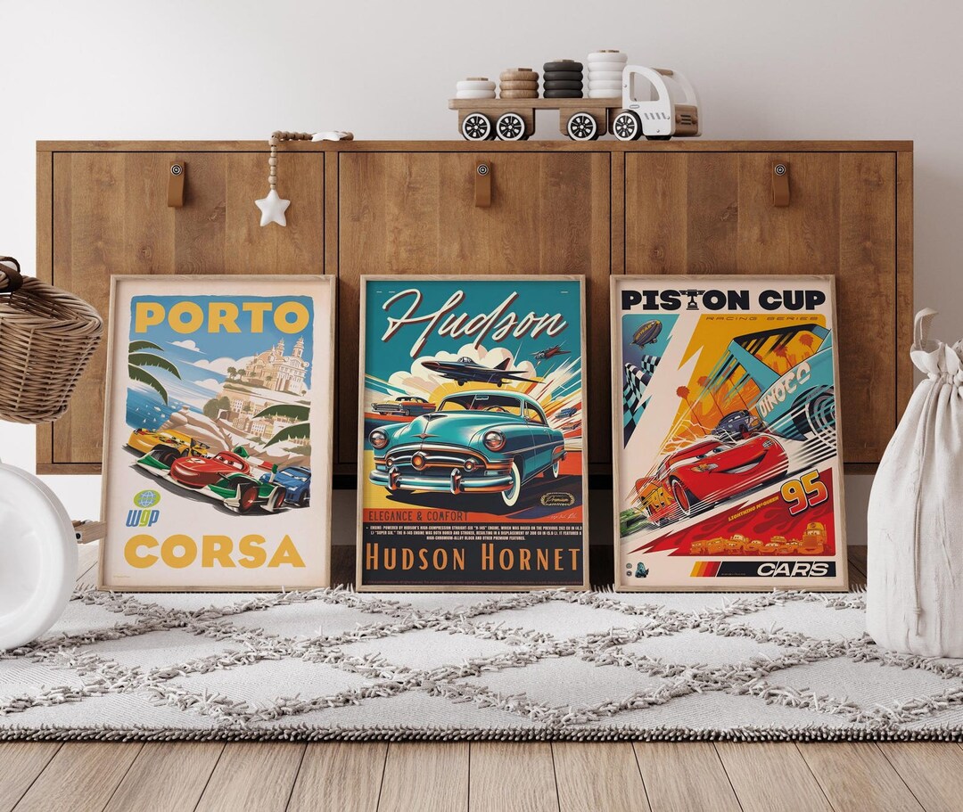Cars Movie Poster Set, Lightning Mcqueen Wall Art for Kids Room Decor ...