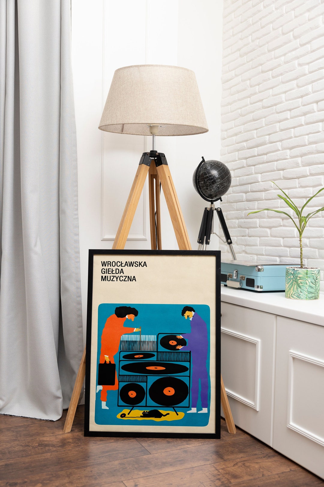 Music Wall Art Record Player Poster People Buying Records and Cat ...