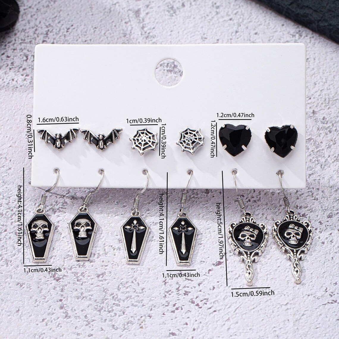 Goth Stud Earring Set: Skull, Coffin, Bat, Spiderweb - Etsy