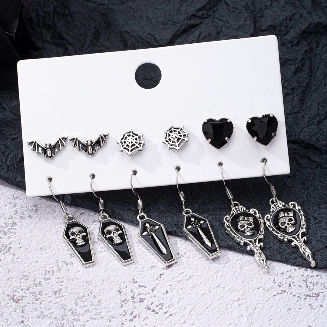 Goth Stud Earring Set: Skull, Coffin, Bat, Spiderweb - Etsy