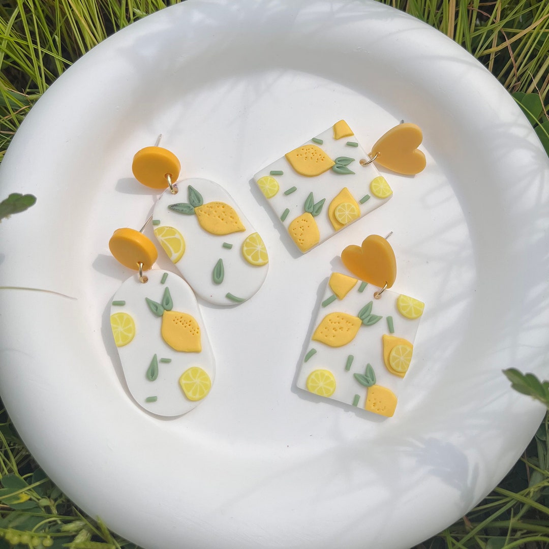 Handmade Polymer Clay Lemon Earrings: S925 Silver Summer Jewelry - Etsy