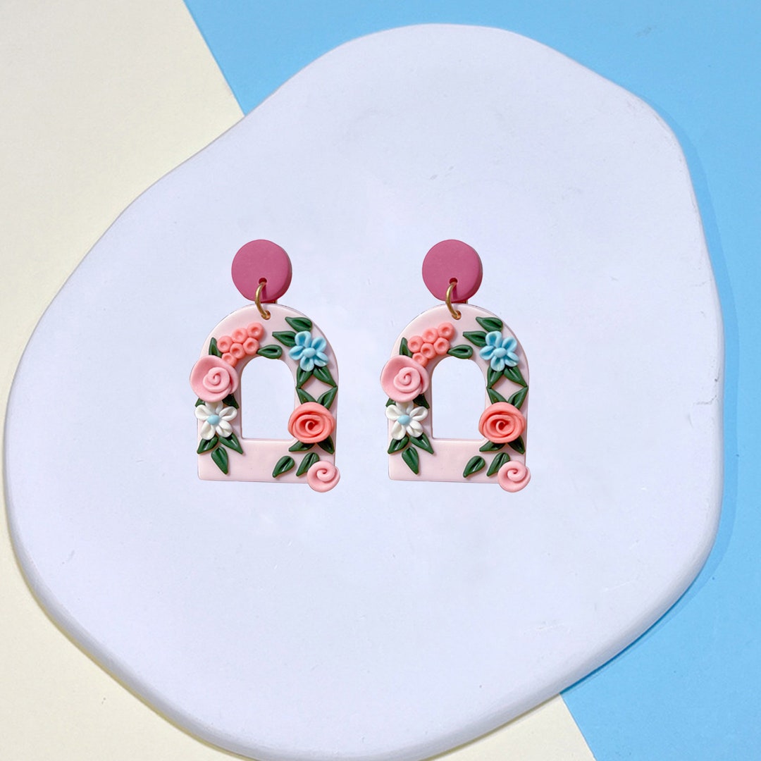 Romantic Floral Spring Earrings,statement Elegant Polymer Clay Earrings ...