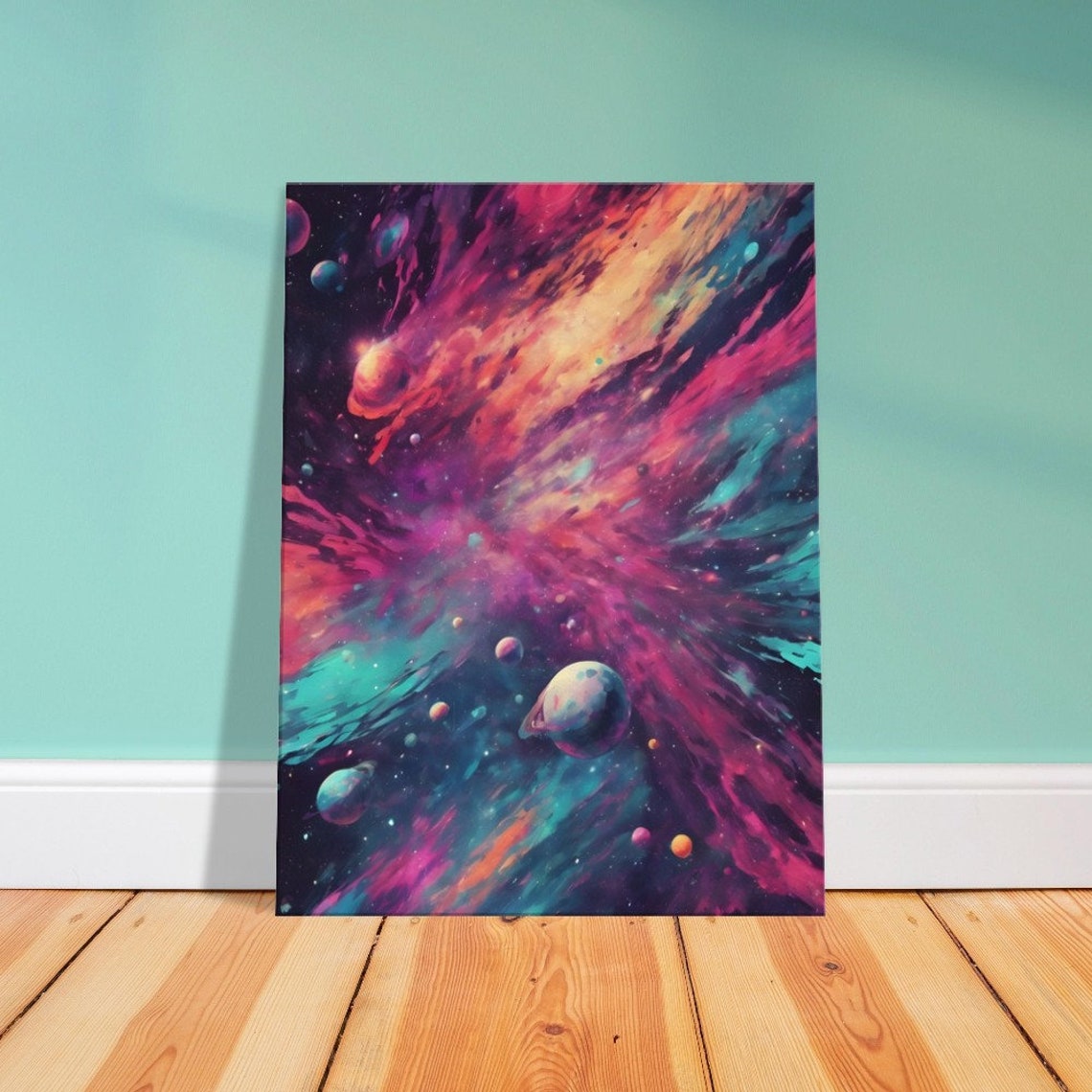Colourful Cosmic Canvas Wall Art Galaxy Space Vibrant Colours Planets ...
