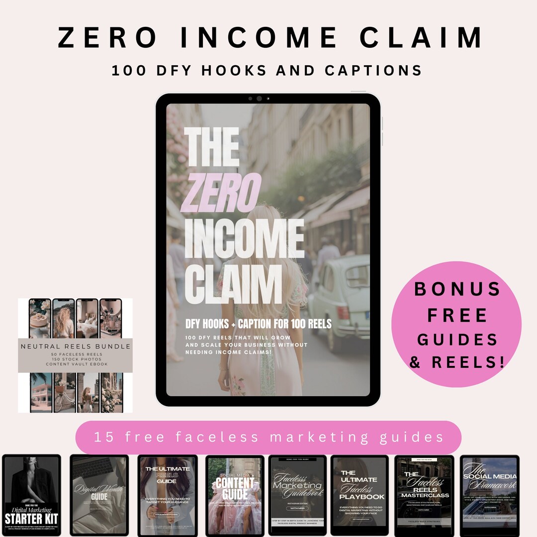 Zero Income Claim Guide | 100 DFY Hooks and Captions | Instagram | Digital Marketing | MRR and ...