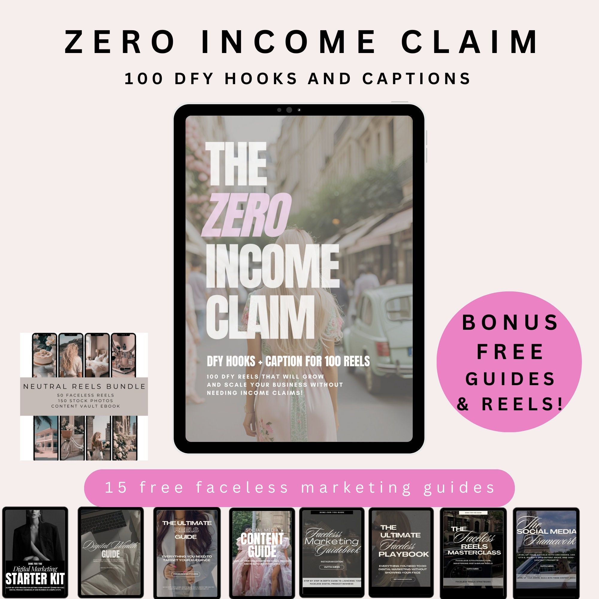 Zero Income Claim Guide | 100 DFY Hooks and Captions | Instagram | Digital Marketing | MRR and ...