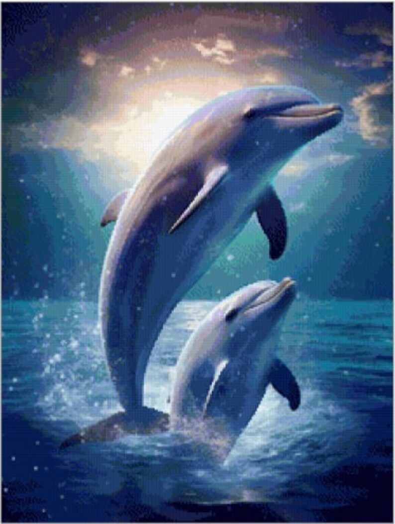 Two Dolphins Cross Stitch Pattern Digital PDF File 60 Colors DMC Color ...