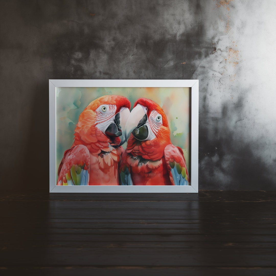Lovebirds Printable Wall Art Digital Artwork Macaws Painting - Etsy