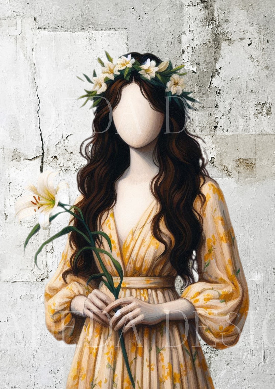 Floral Lady Yellow Digital Designs for Sublimation and Digital Printing ...