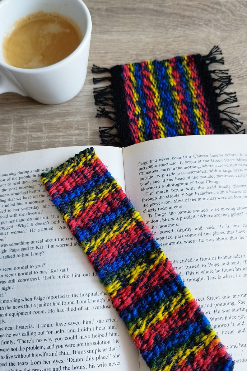 Set of 2 Black Handwoven Coaster and Black Bookmark, Booklovers Gift ...