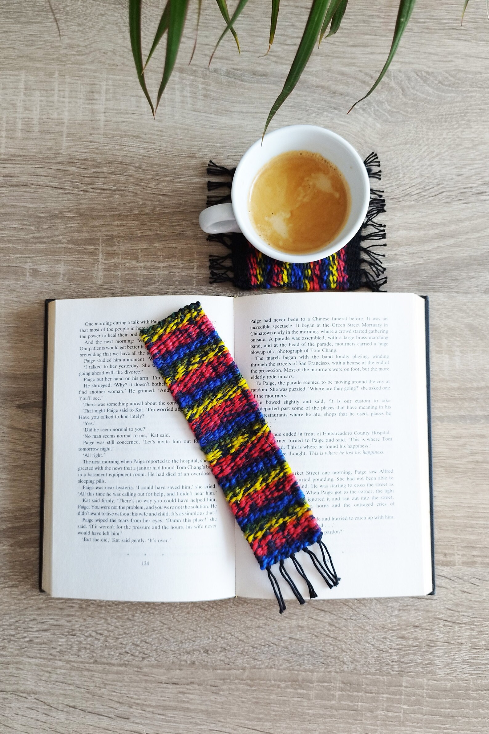 Set of 2 Black Handwoven Coaster and Black Bookmark, Booklovers Gift ...
