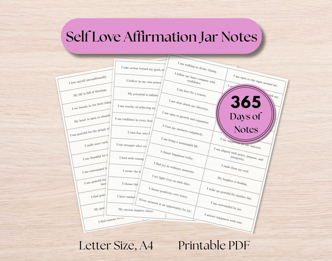365 Daily Affirmations Jar Printable, Self-love Quotes (digital ...