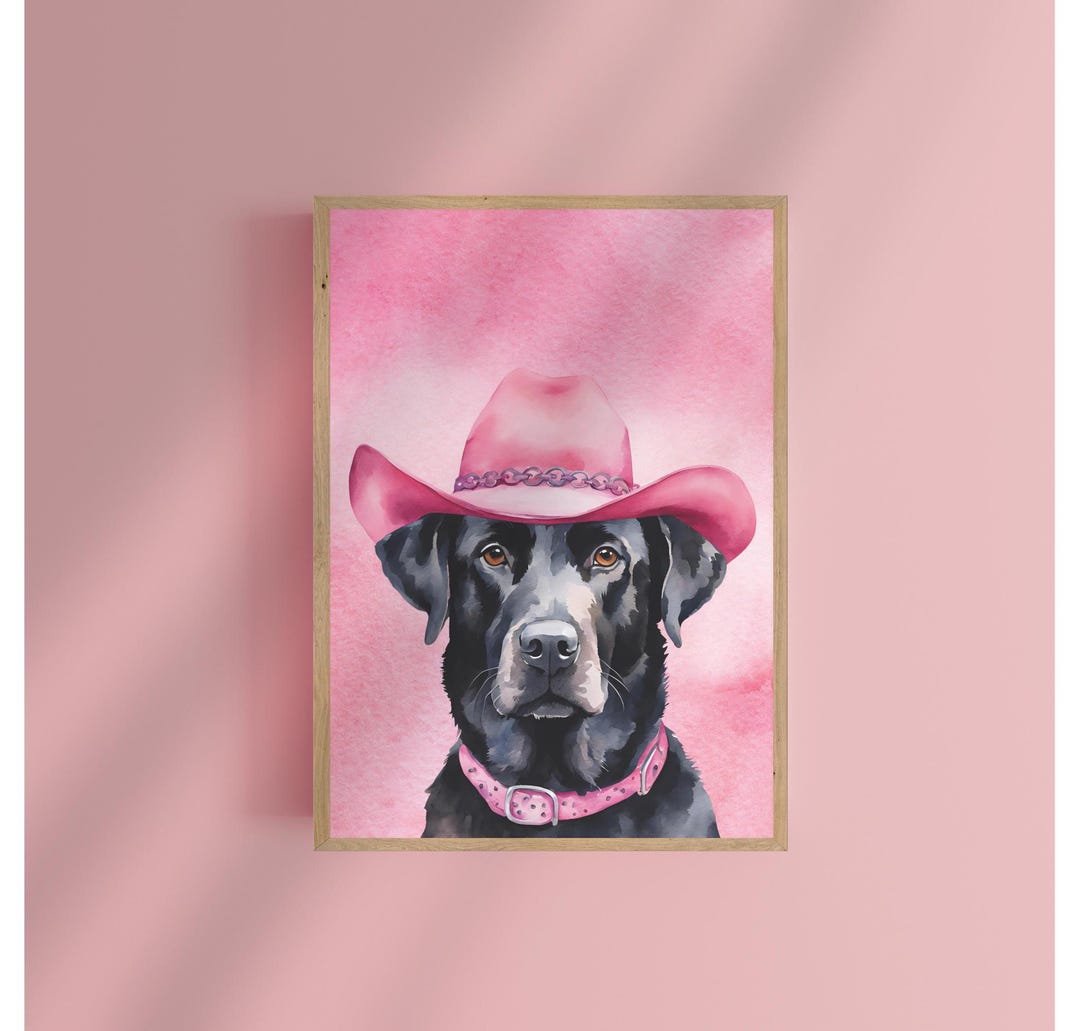 Cowboy Black Lab Dog Wall Art Preppy Pink Dog Print Coastal Cowboy Art ...