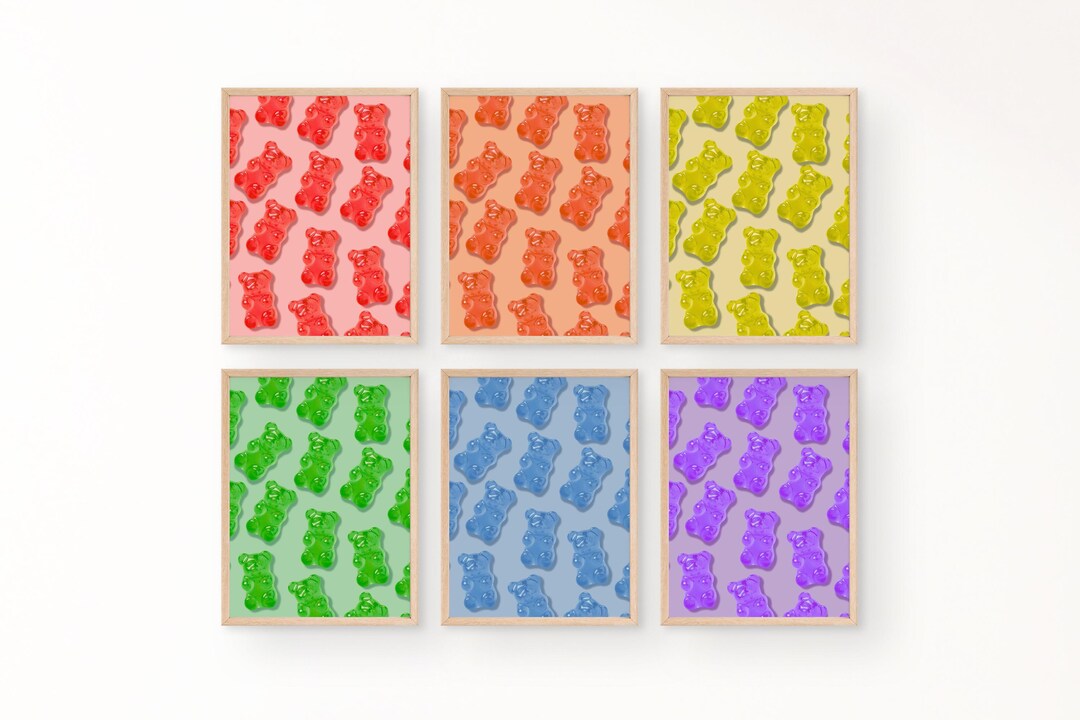 Gummy Bear Wall Art Set of 6, Colorful Candy Printable, Pop Art Kitchen ...