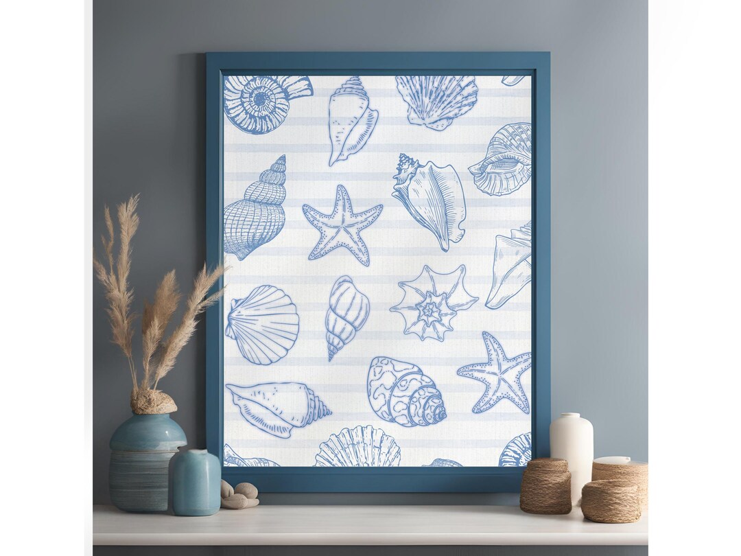 Blue Seashell Collage Print: Coastal Ocean Wall Art (digital Download ...