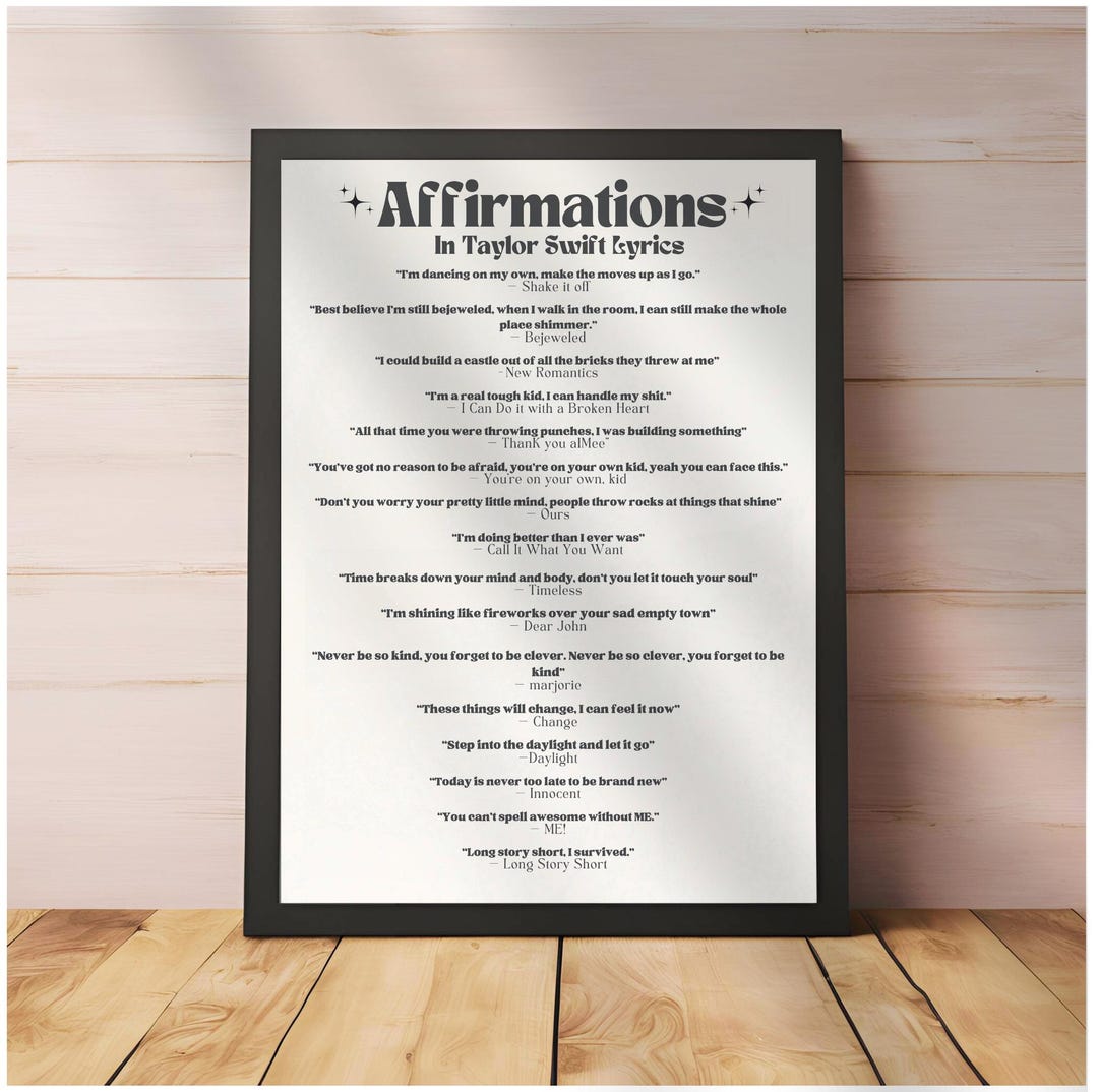 Taylor's Version Affirmations Print, Swiftie Lyric Print, Positive Self ...