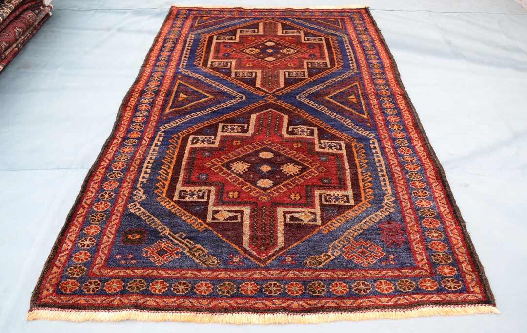 Stunning Geometric Rug Afghan Geometric Rug 3'10x6'9 Ft Wool and Cotton ...