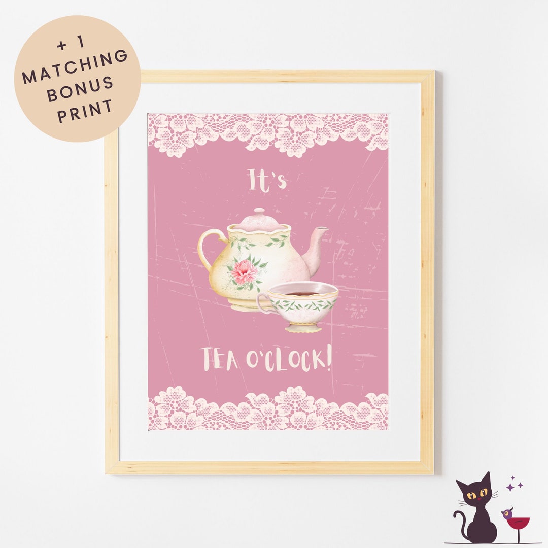 Tea O'clock pink, Instant Download, Printable Wall Art, Wall Art ...