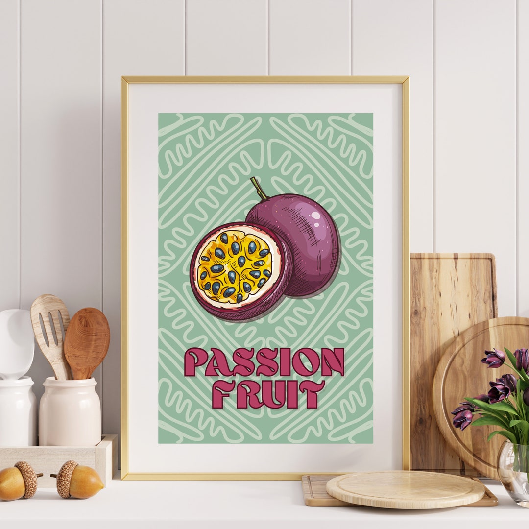 Passion Fruit | Printable Kitchen Art | Purple Passion Fruit Poster, Tropical Fruit, Exotic ...