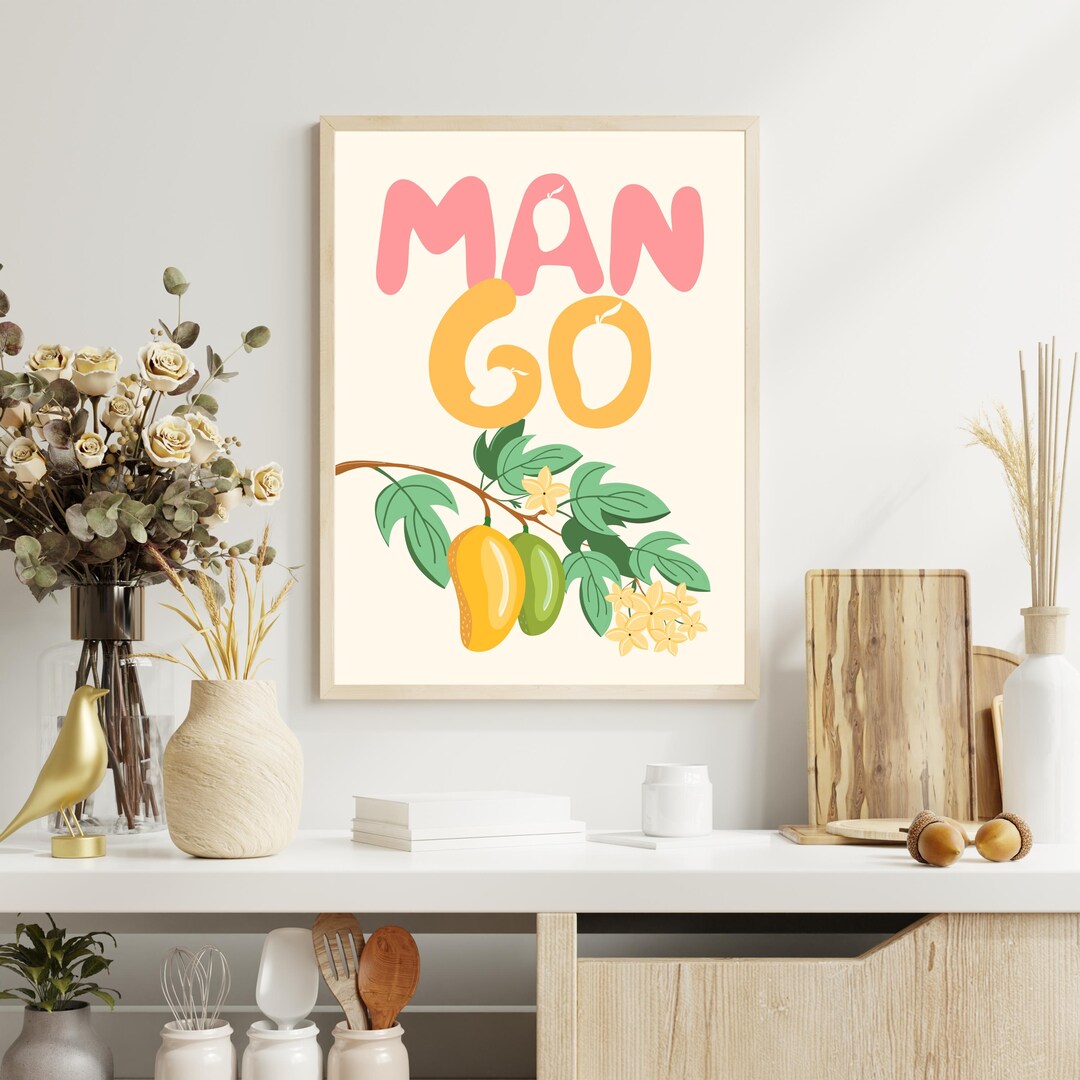 Mango Botanical Print Instant Download Playful Mango and Leaf Art for ...