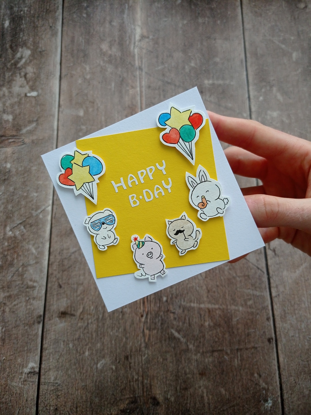 Birthday Card happy Birthday 3D Card, Handmade Card, Animal Birthday ...