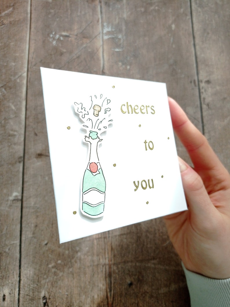 Cheers 3D Congratulations Card Champagne Watercolor Birthday Card - Etsy