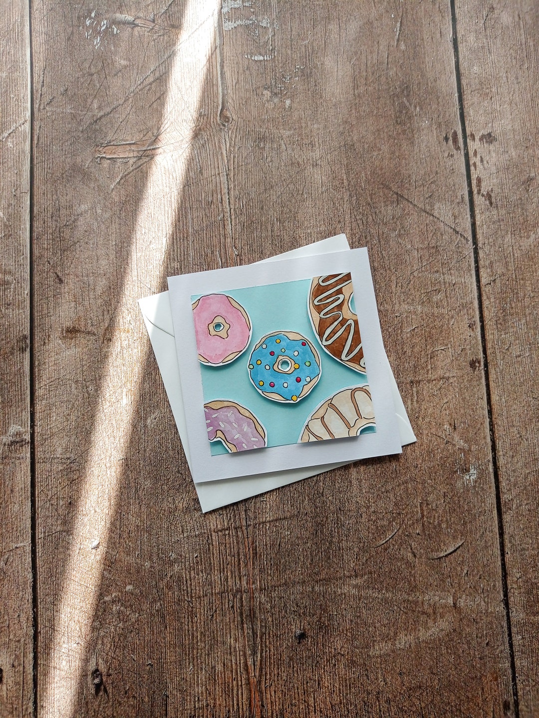 3D Donut Birthday Card Handmade Greeting Card, Watercolor Birthday Card ...
