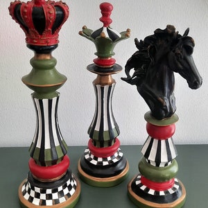 Chess Figurine Set Statue 15,7'', Queen and Knight Figurine - Unique ...