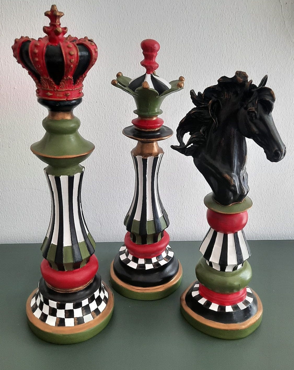 Chess Figurine Set Statue 15,7'', Queen and Knight Figurine - Unique ...