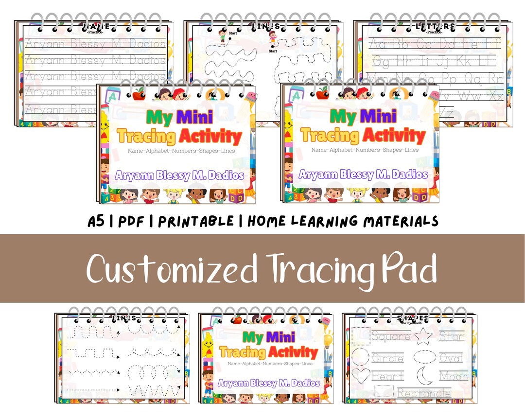 Customized Tracing Pad Trace Name Shapes Letters Numbers and Lines Busy ...