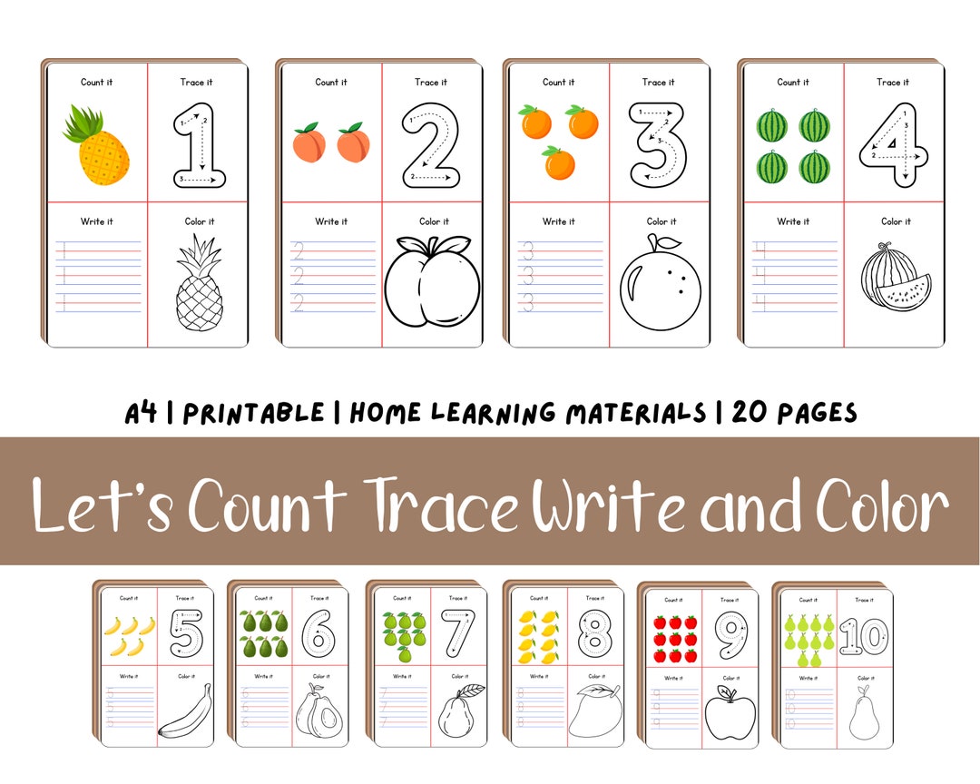 Learn to Write Trace Color and Count Worksheets for Kids Educational ...