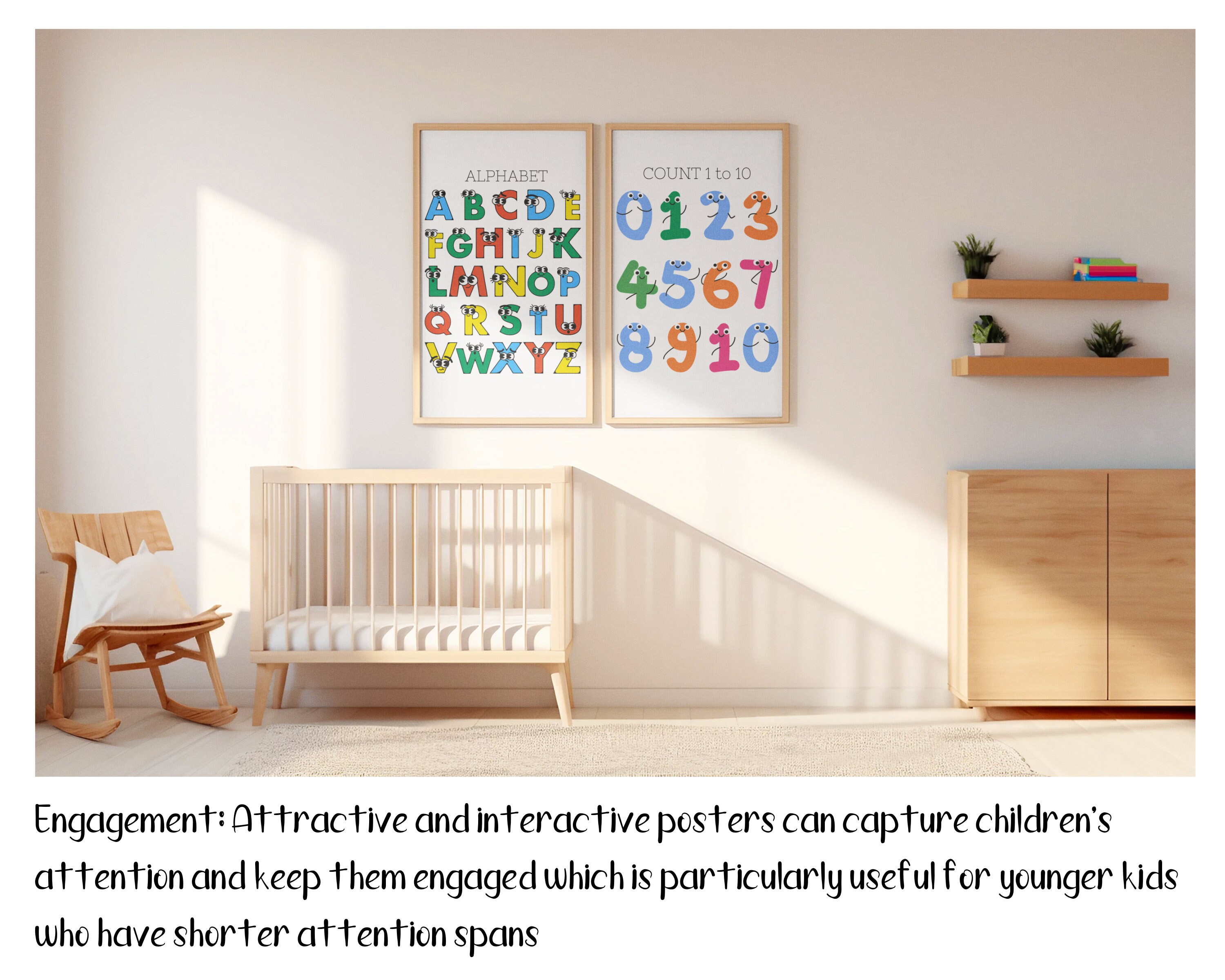 Educational Abcs Numbers Shapes Colors Poster for Kids Bedroom Learning ...