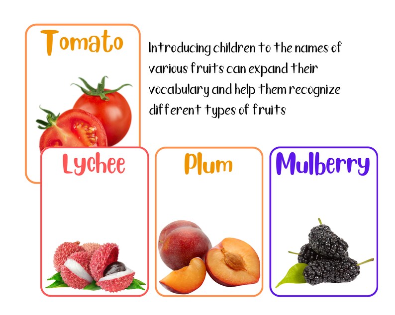 Different Types of Fruits Flashcard Activities Visual Aids for Toddler ...
