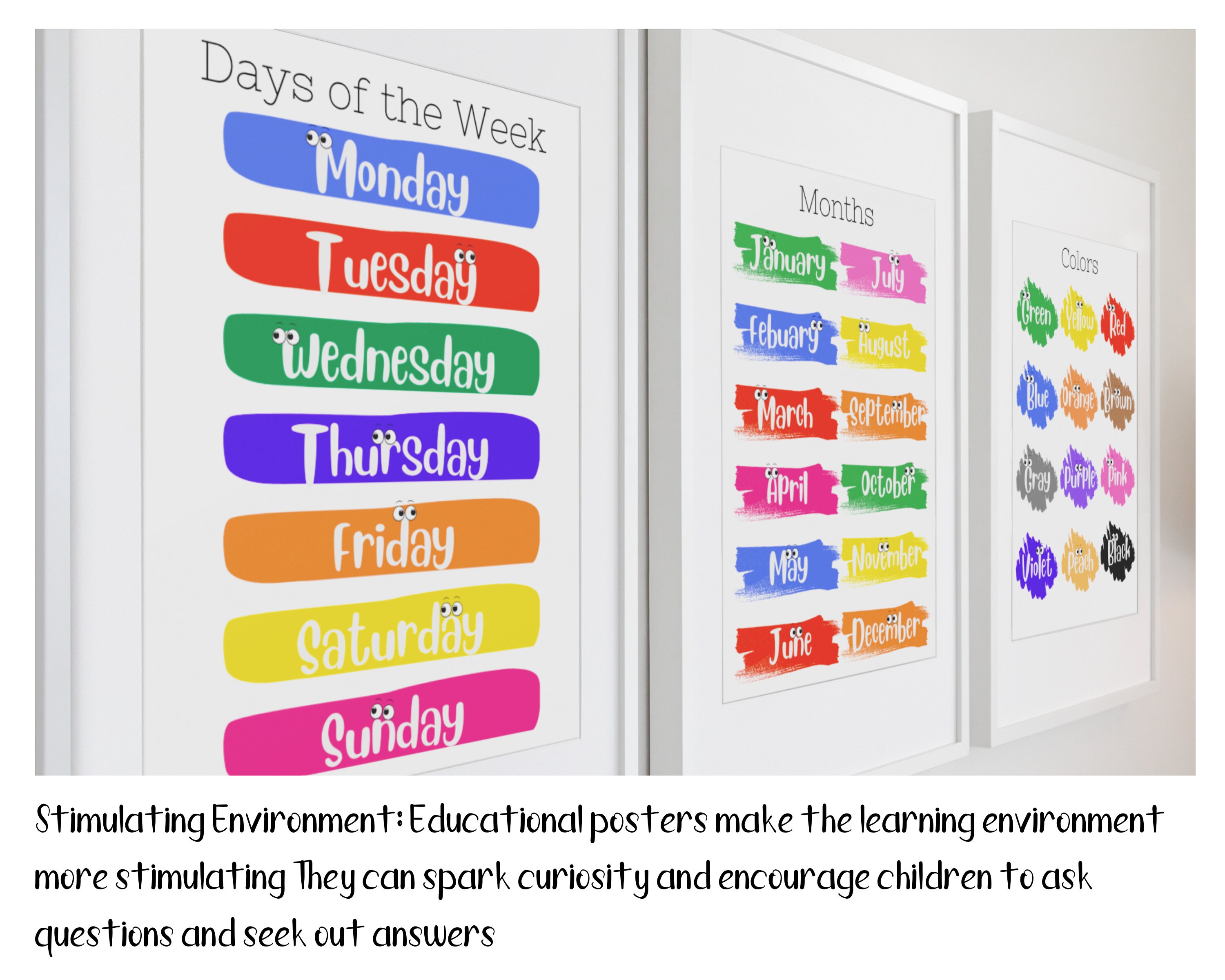 Educational Abcs Numbers Shapes Colors Poster for Kids Bedroom Learning ...