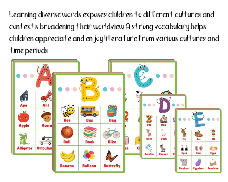 A to Z Vocabulary Learning Sheets Colorful Learning Materials Busy Book ...