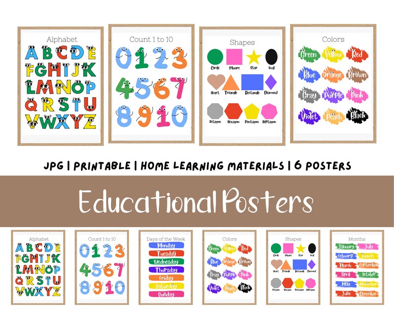 Educational Abcs Numbers Shapes Colors Poster for Kids Bedroom Learning ...