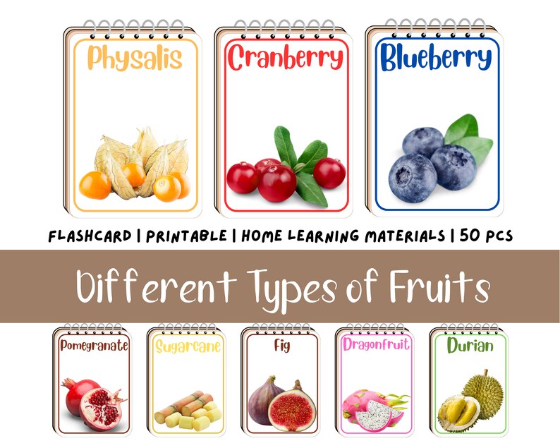 Different Types of Fruits Flashcard Activities Visual Aids for Toddler ...