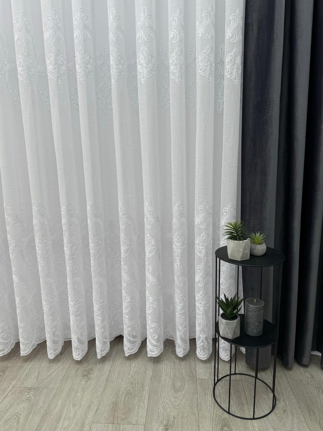 Linen Tulle Drapes With Embroidery, Custom Curtains for Home, Custom ...