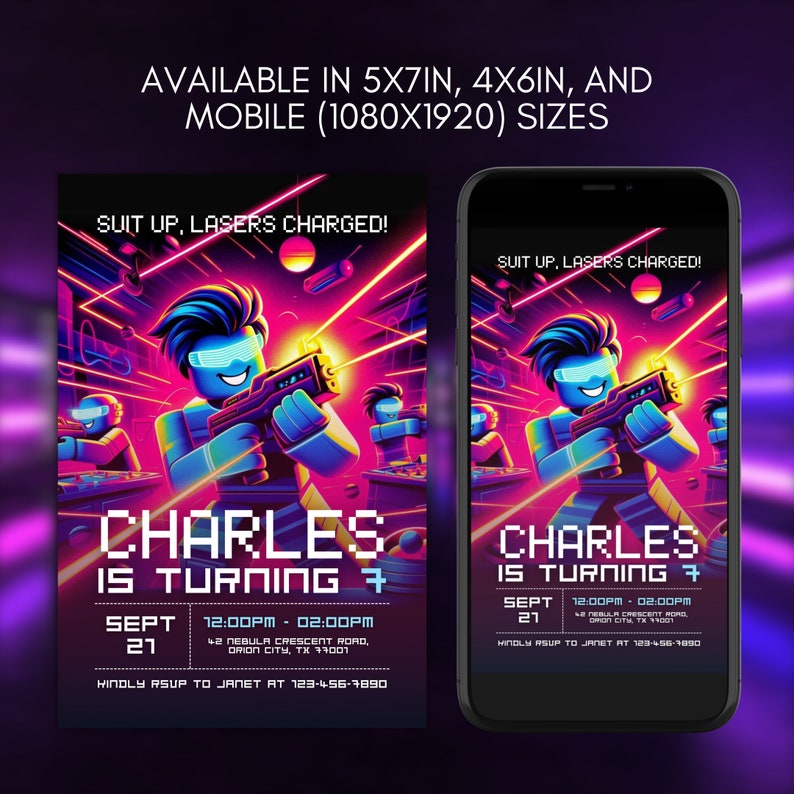 Roblox Laser Tag Birthday Invitation, Roblox Invite, Roblox Birthday ...