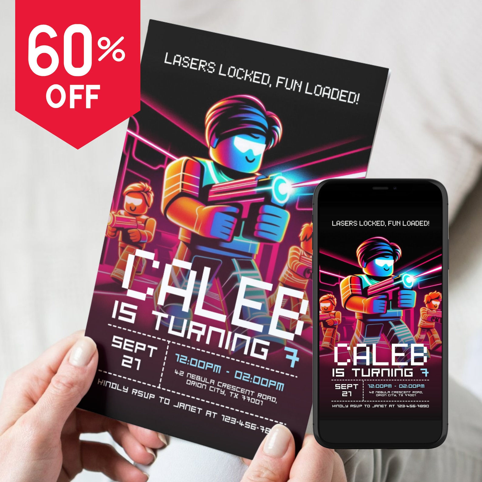 Roblox Laser Tag Birthday Invitation, Roblox Invite, Roblox Birthday ...