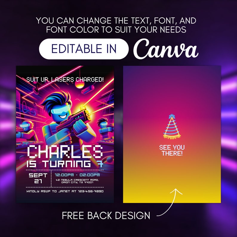 Roblox Laser Tag Birthday Invitation, Roblox Invite, Roblox Birthday ...