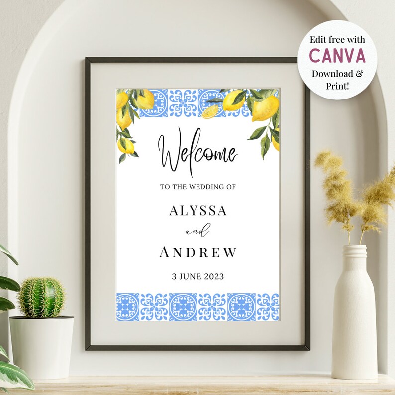 Lemon Wedding Welcome Sign Positano Lemons Azulejo Tiles Wedding ...