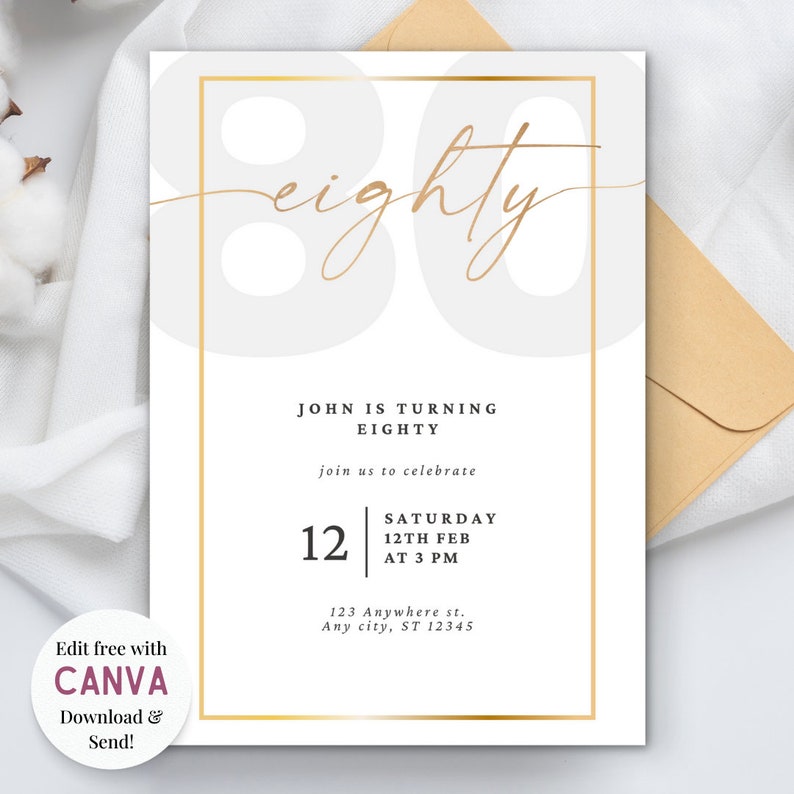 80th Birthday Invitation Modern 80 Years Loved Birthday 80th for ...
