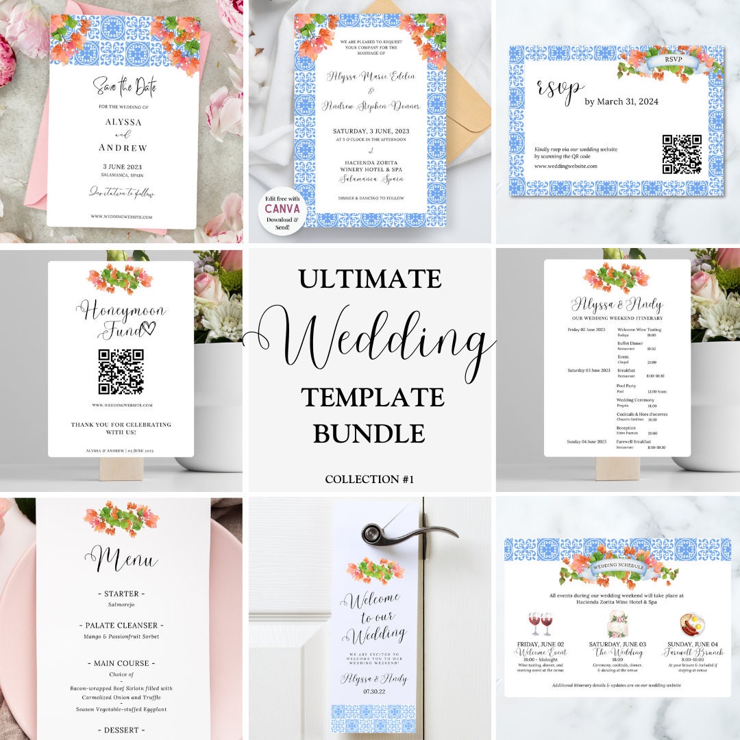 Spanish Style Wedding Invitation Bundle Spanish Themed Save the Date ...